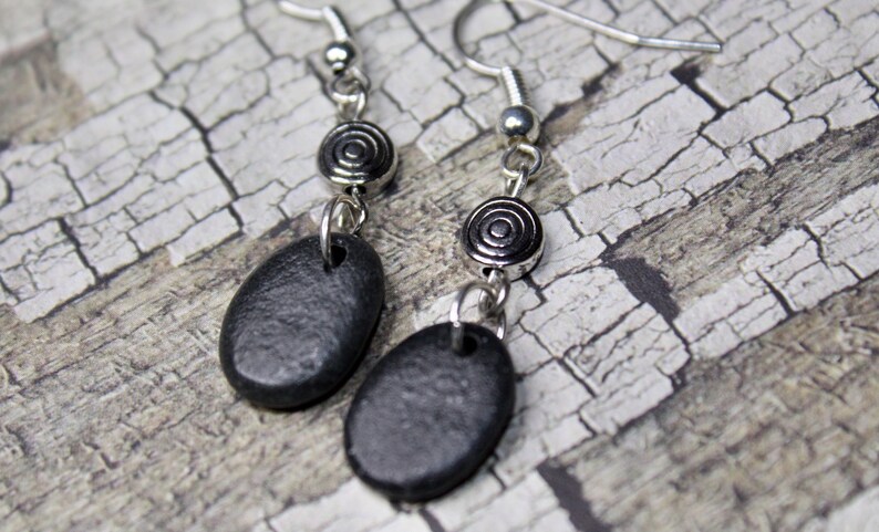 Lake Superior Basalt stone earrings with silver spiral beads | Etsy