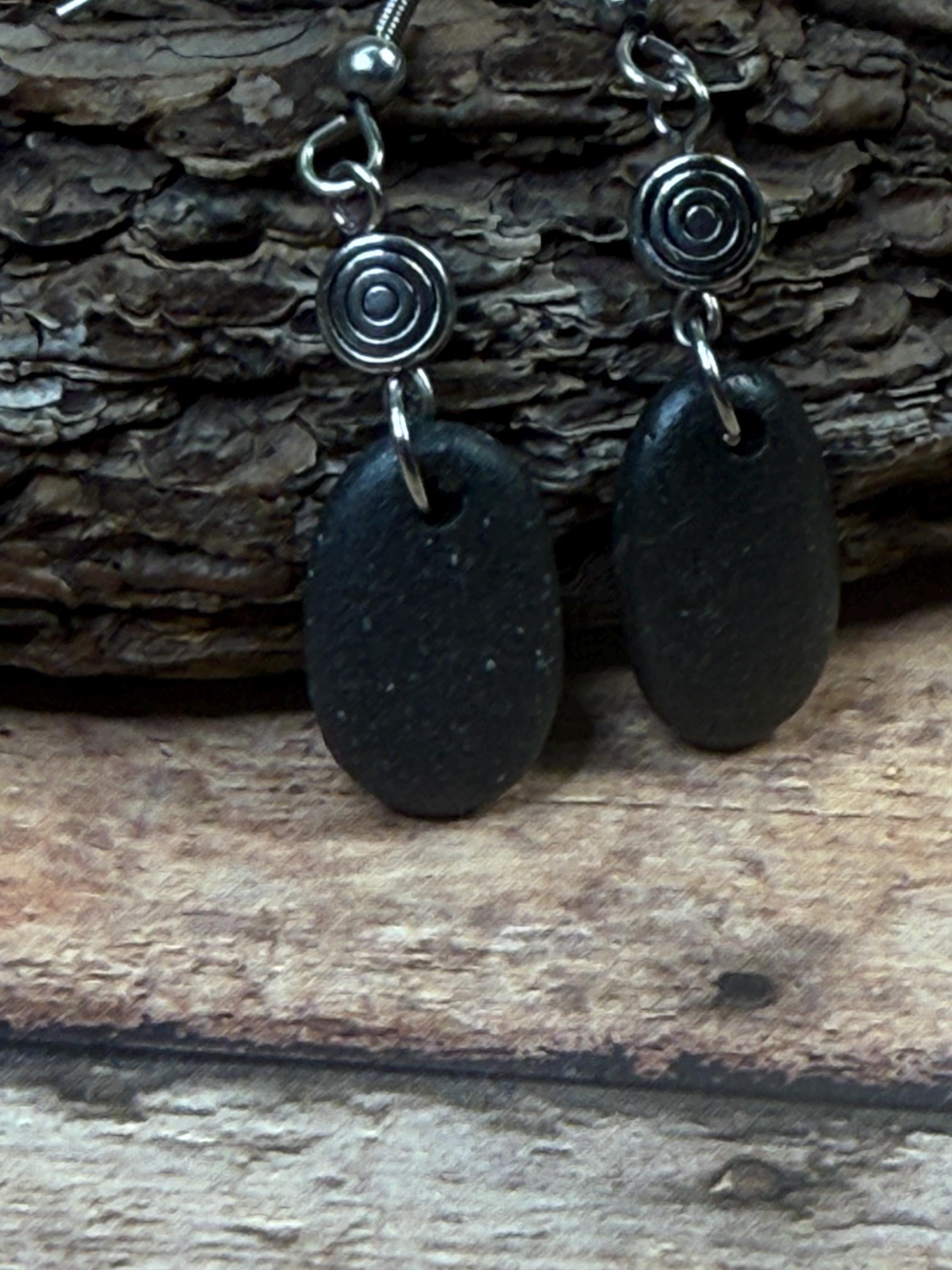 Lake Superior Basalt Stone Earrings With Silver Spiral Beads ...