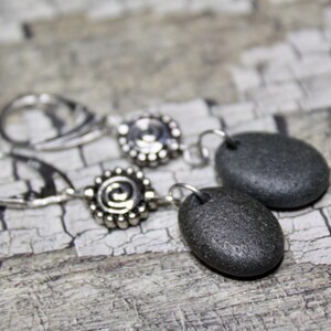 Lake Superior Basalt Stone Earrings With Silver Spiral Beads ...