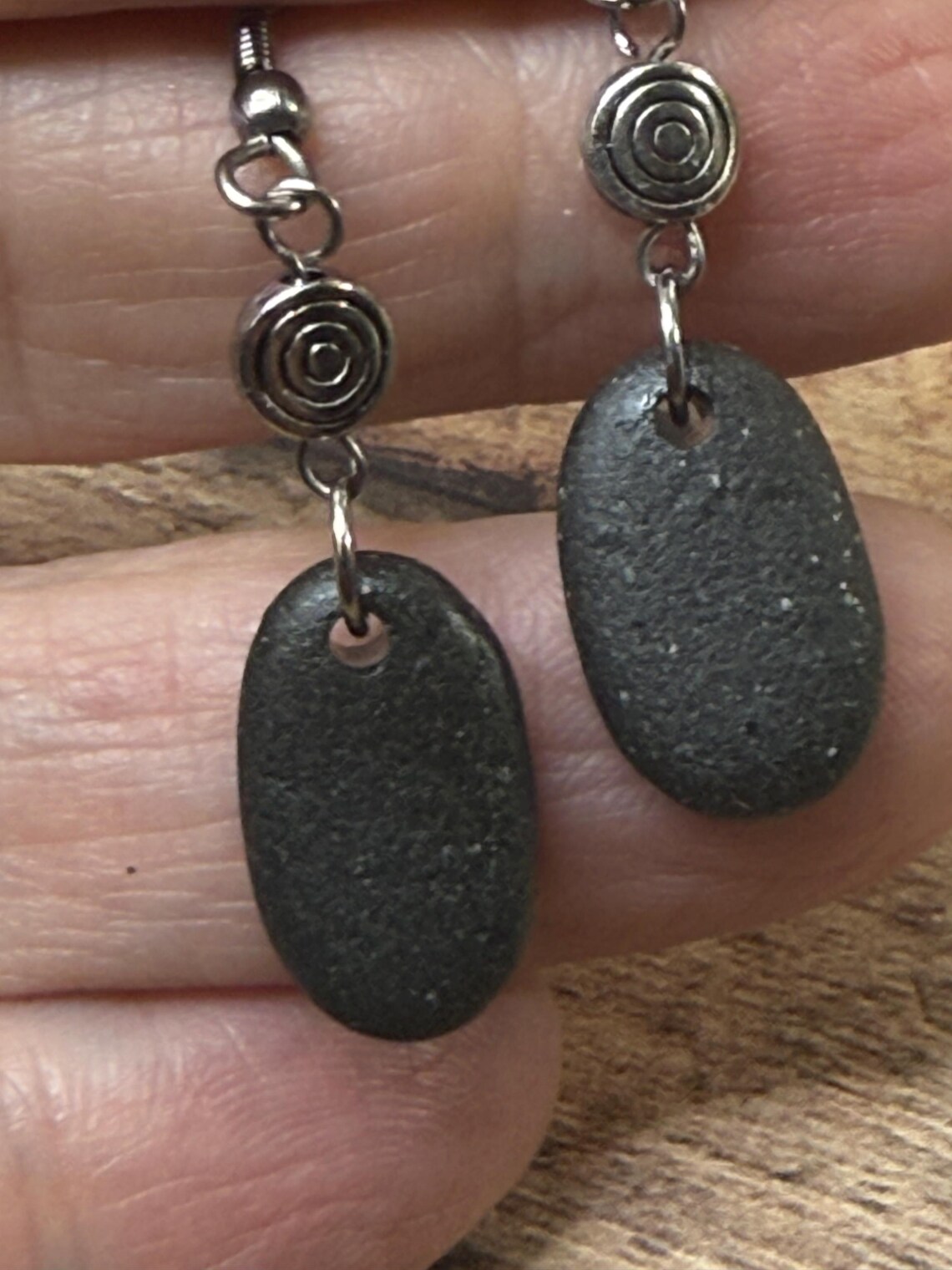 Lake Superior Basalt Stone Earrings With Silver Spiral Beads ...