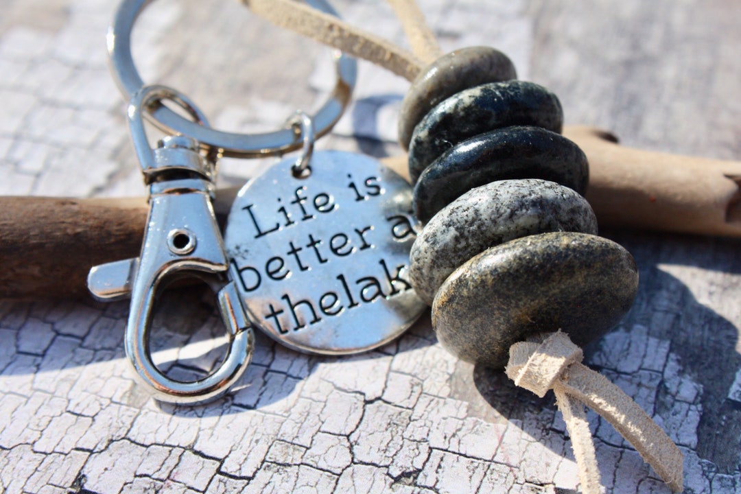 Lake Superior Rock Key Ring, Life is Better at the Lake, Pebble Key ...