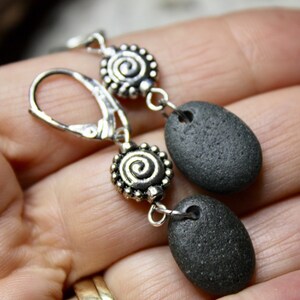 Lake Superior Basalt Stone Earrings With Silver Spiral Beads ...