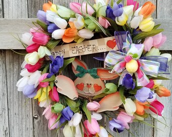 Pink Tulip Square Spring Wreath Door Wreath Easter Wreath - Etsy