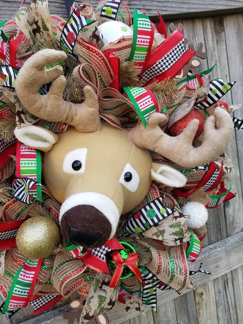 Reindeer Wreath, Christmas Wreath, Front Door Wreath, Door Hanger ...