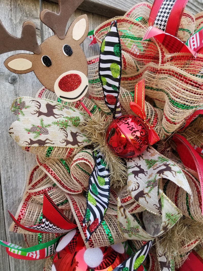 Reindeer Wreath, Christmas Wreath, Front Door Wreath, Door Hanger ...