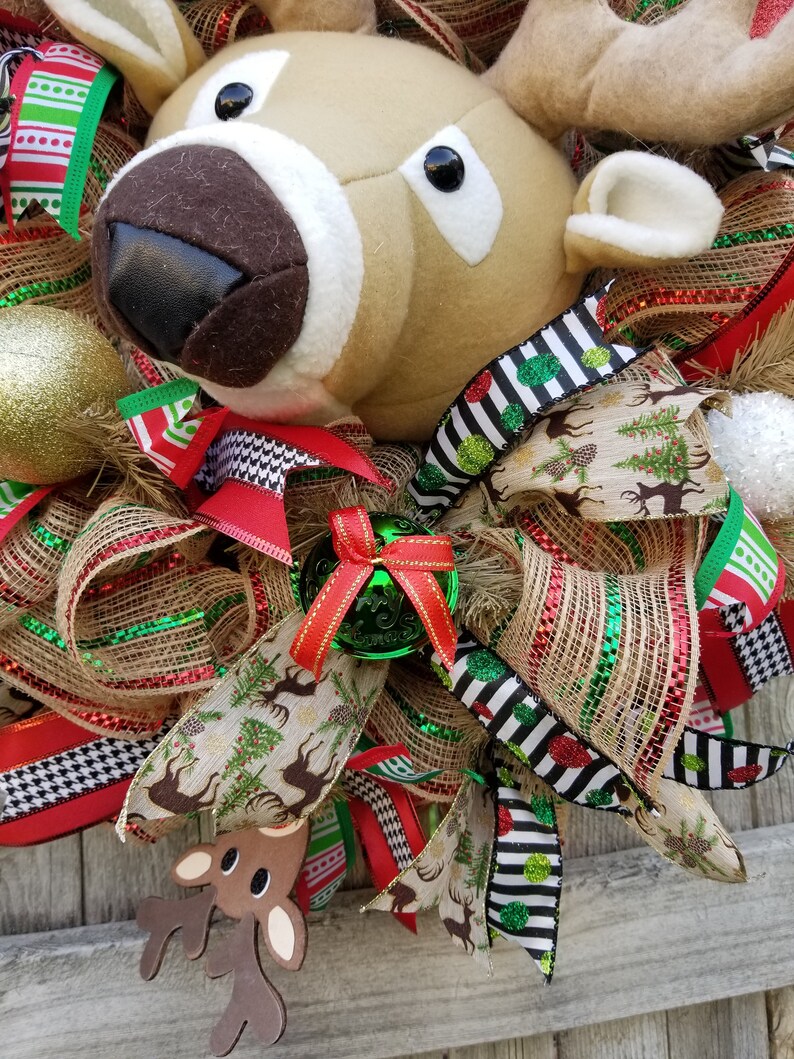 Reindeer Wreath, Christmas Wreath, Front Door Wreath, Door Hanger ...