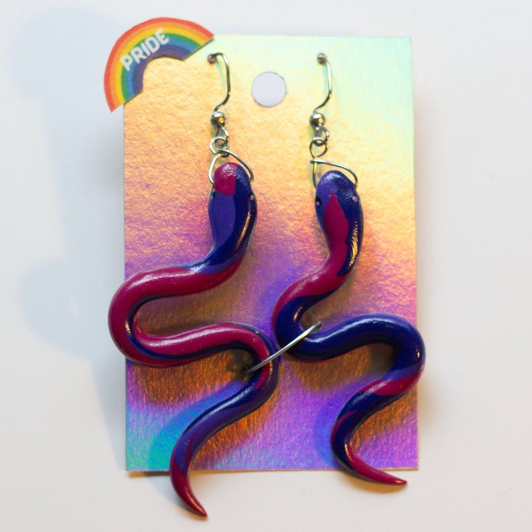 Bi Pride Dangly Snake Earrings, Bisexual Flag Colors, Handmade Polymer ...
