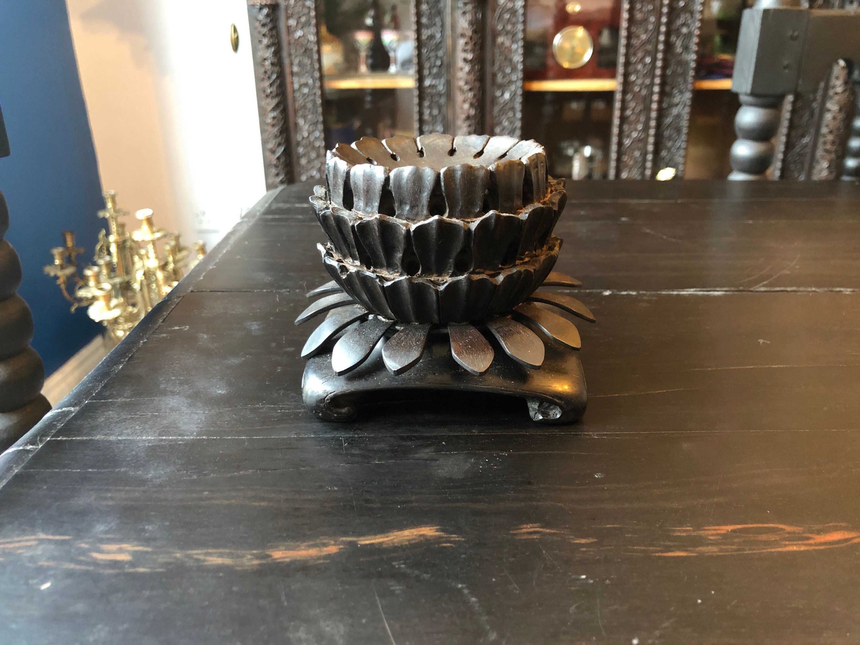Hand Carved Solid Ebony Wood Lotus Flower Stand Ebony Rock - Etsy UK