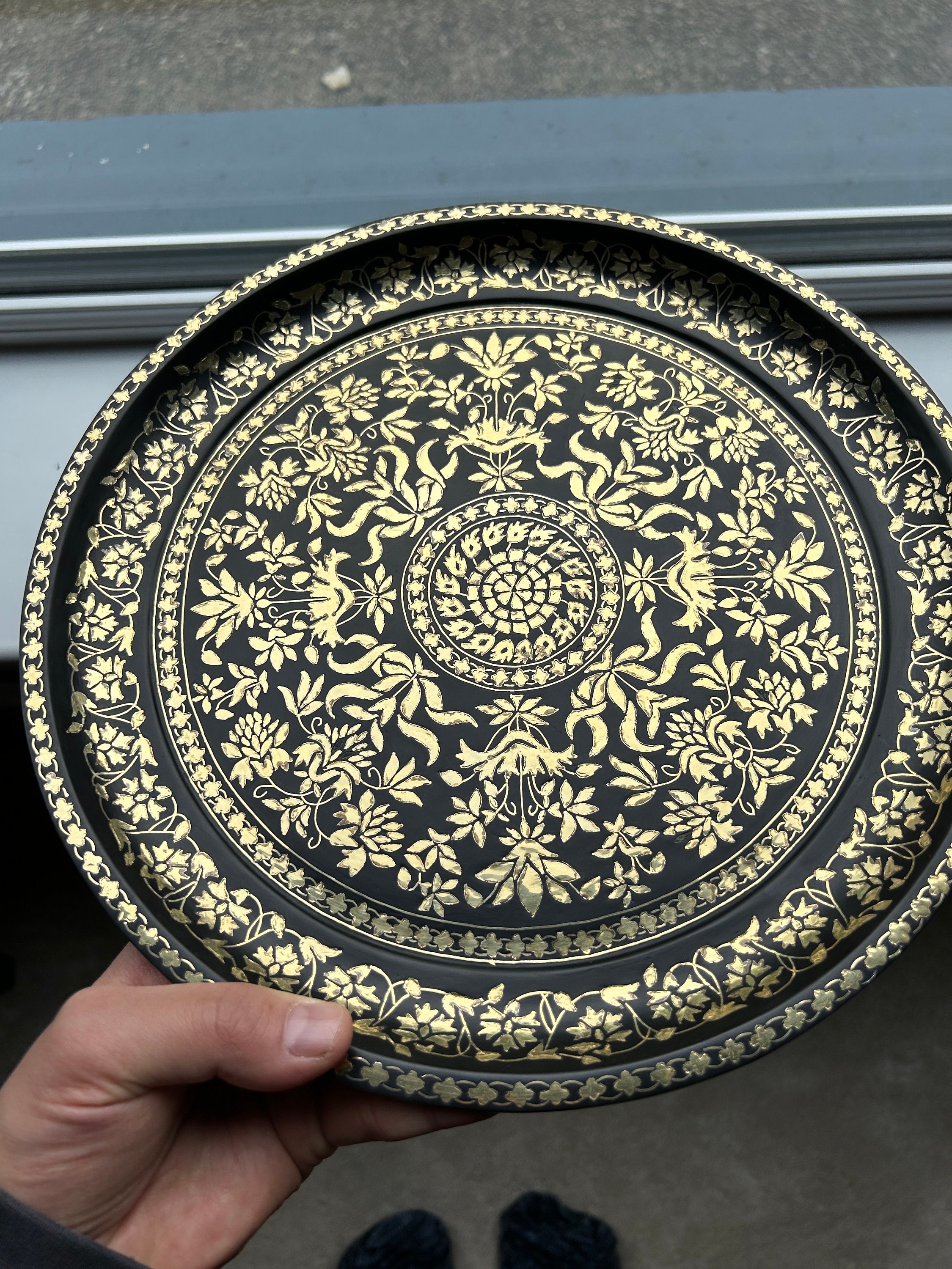 Fine Handmade Indian Brass Inlaid Bidri Plate, Bidri Charger - Etsy