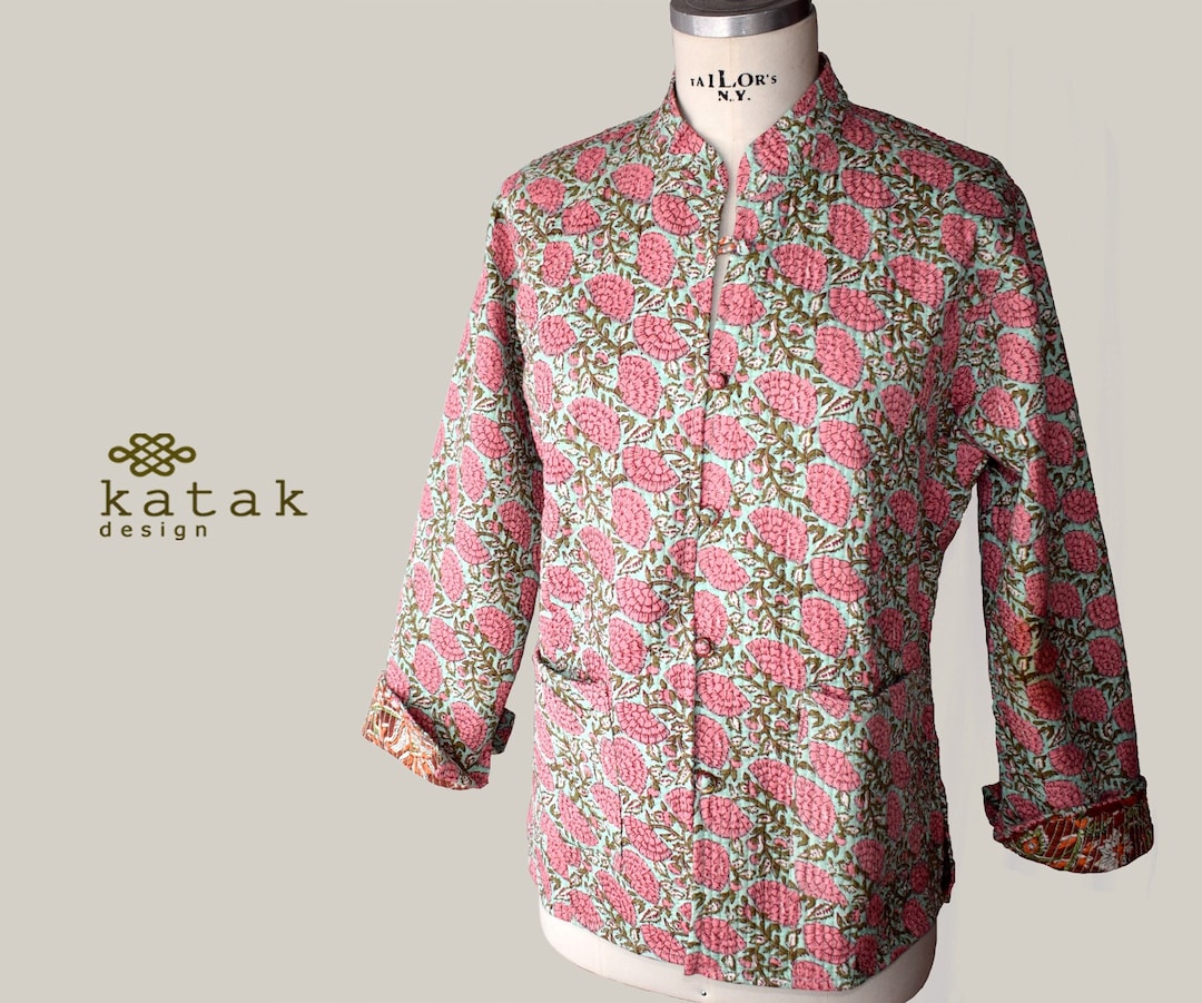 Quilted Indian Jacket for Women, Floral Block Print Cotton Jacket ...