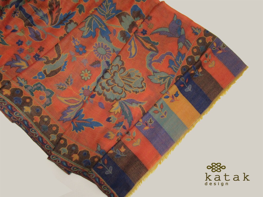 Indian Wool Kani Shawl, Woven Wool Shawl Wraps and Stoles, Long Blue ...