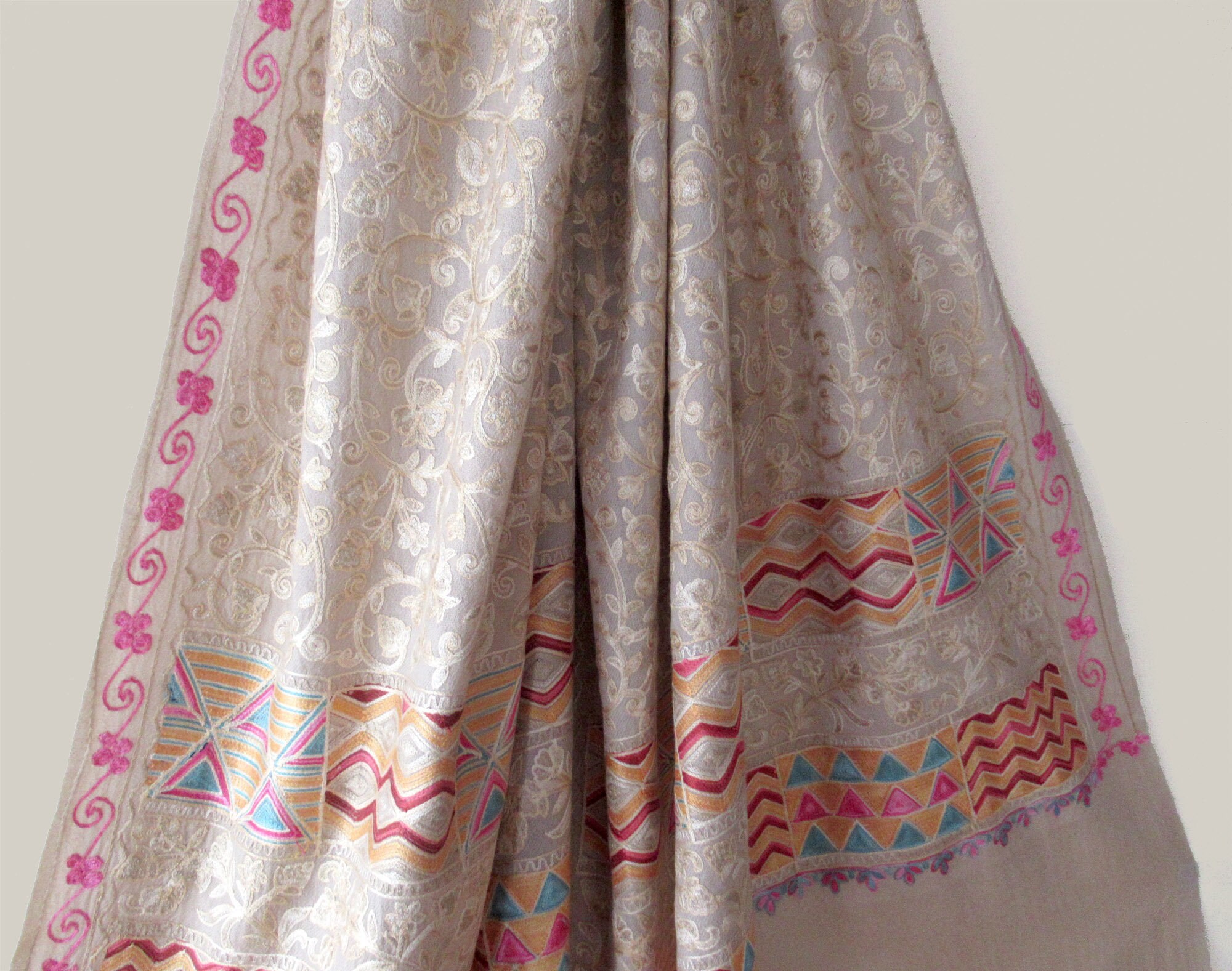 Embroidered Wool Shawl, Wool Shawl With Colorful Floral Embroidery ...