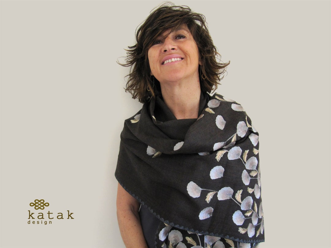 Hand-embroidered Wool Shawl With Flowers, Perfect for Weddings ...