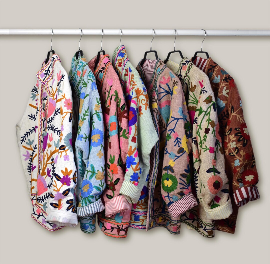 Suzani Embroidered Jacket – Boho Chic Jute Coat – Handmade Floral ...