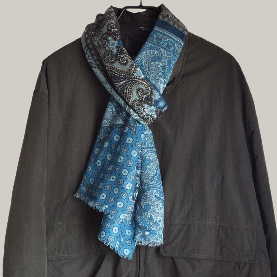 Fine Wool Silk Men's Scarf With Paisley and Indian Filigree Print - Etsy