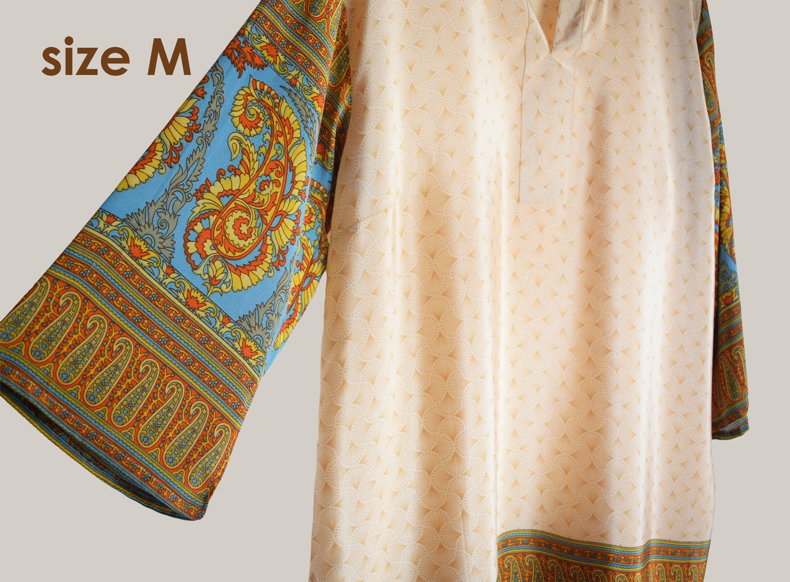 Loose Sand Color Top Tunic Indian Silk Crepe for Women, Indian Sari ...