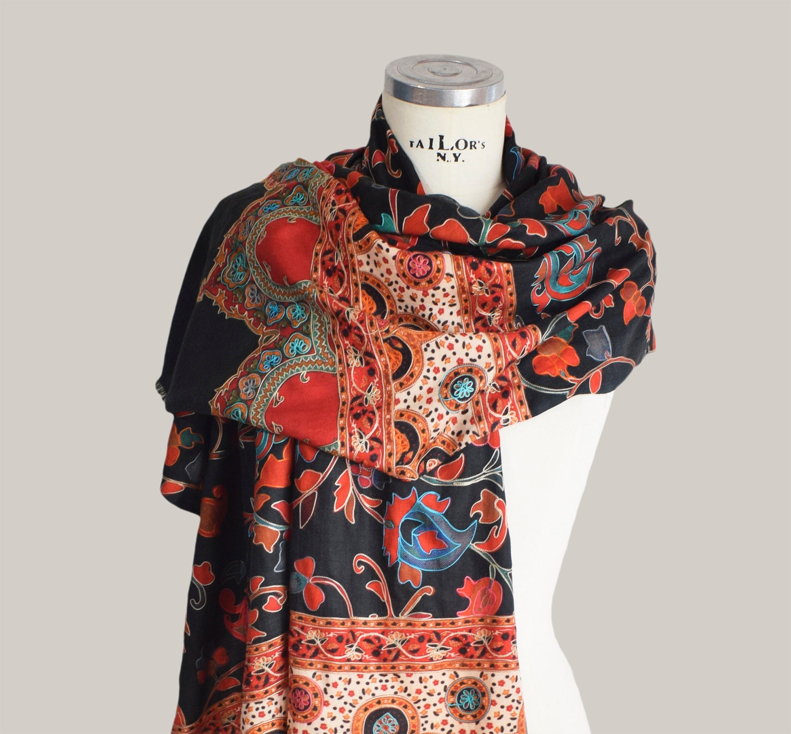 Fine Wool Kalamkari Shawl With Hand-made Embroidery, Unique and Elegant ...