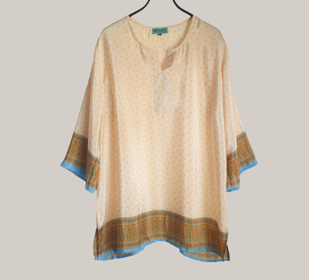 Loose Sand Color Top Tunic Indian Silk Crepe for Women, Indian Sari ...