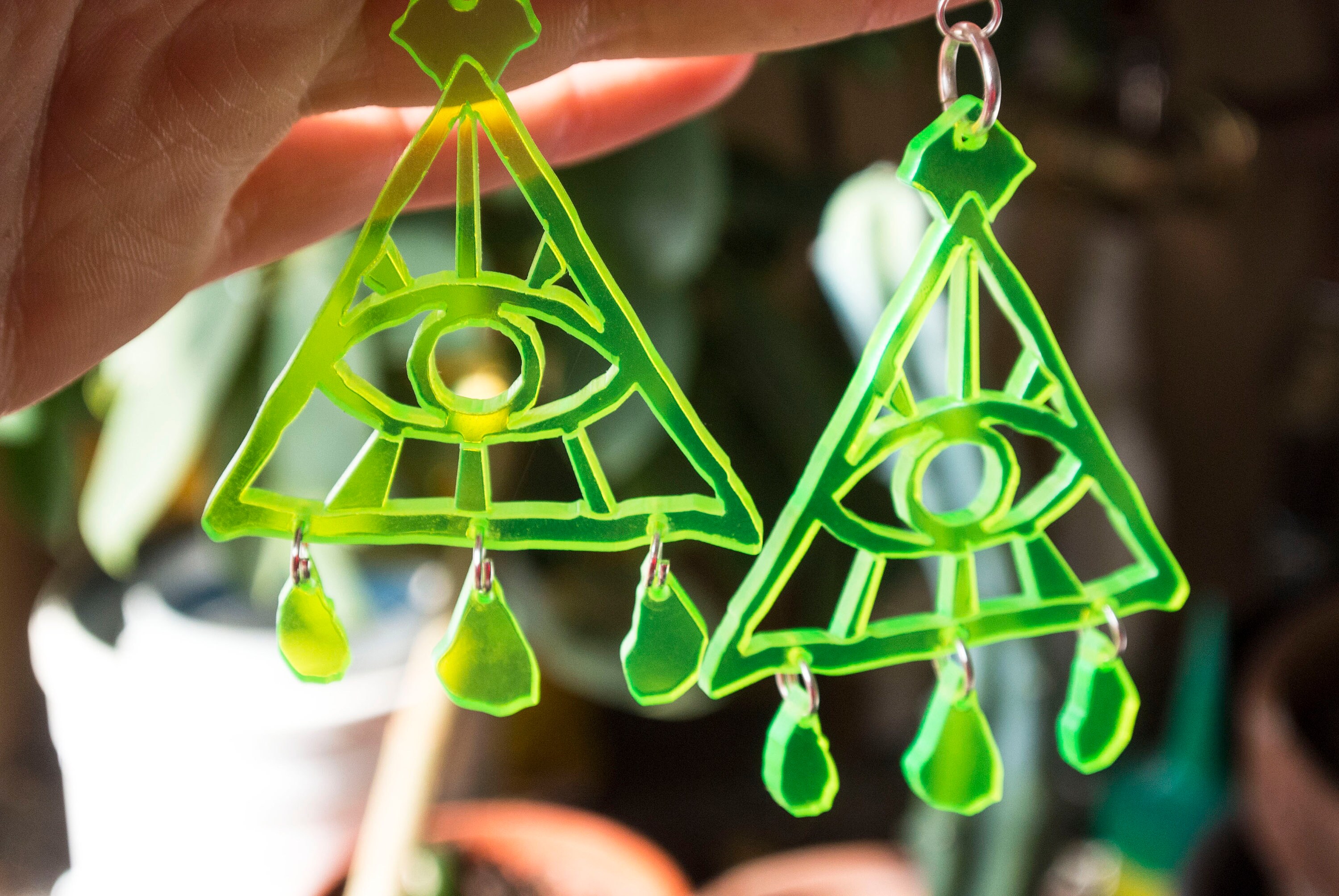 Neon Illuminati Earrings, Green, Acid, Anti Masonic, Party, Rave ...