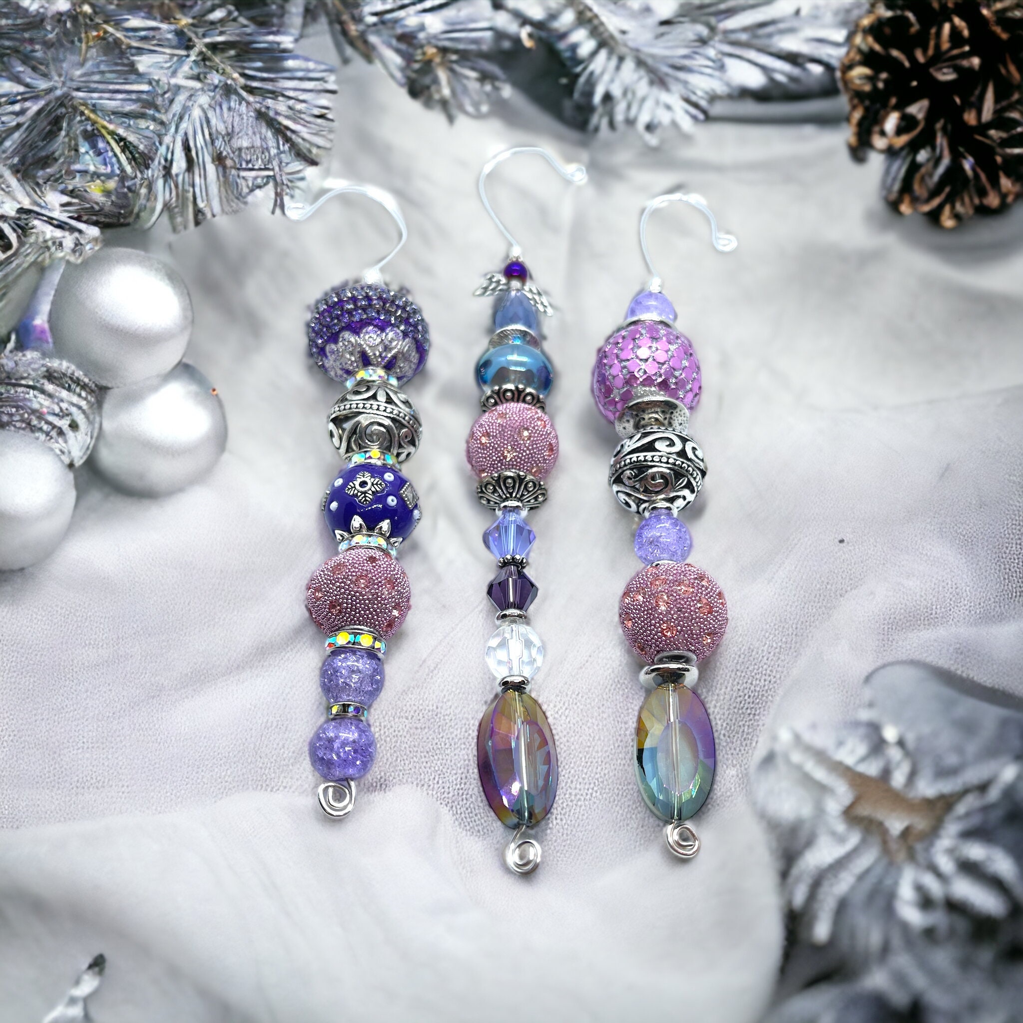 Purple Icicle Beaded Ornament Set of 3 Purple Iridescent - Etsy