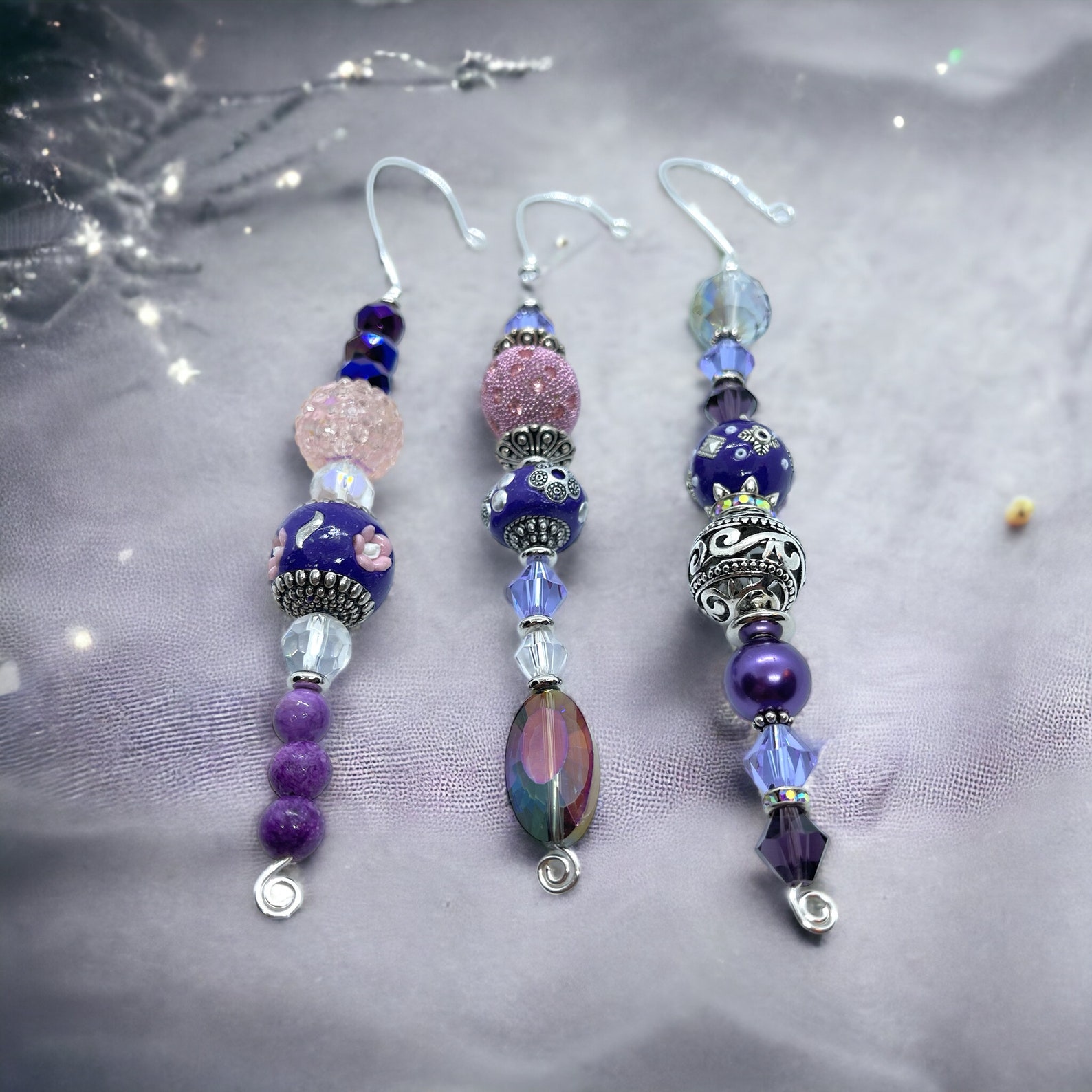 Purple Icicle Beaded Ornament Set of 3 Purple Iridescent - Etsy