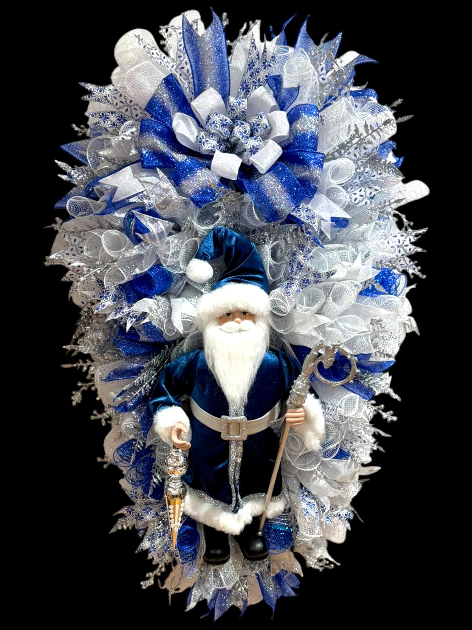 Blue Santa Christmas Swag Wreath, Silver Ferns & Berries - Etsy