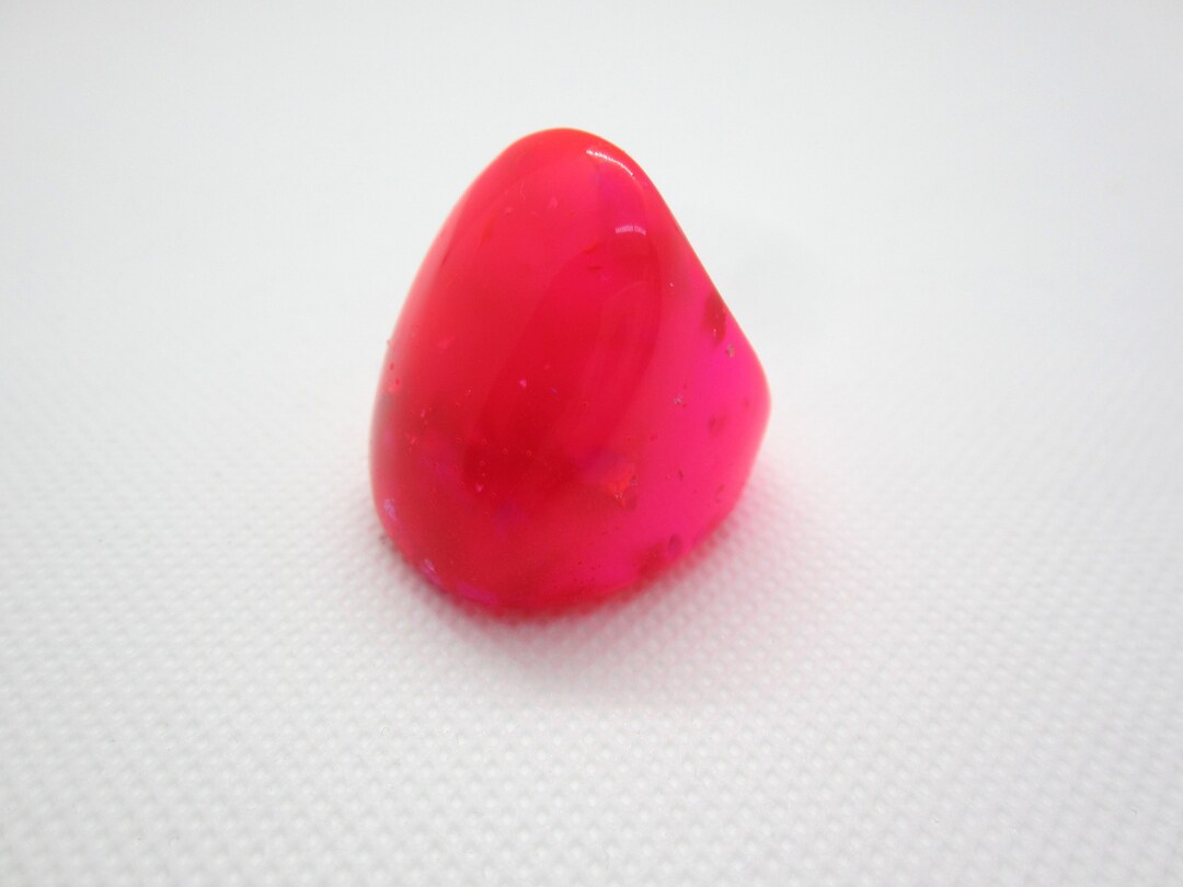 Oval Resin Ring, Fluorescent Pink With Silver Leaf, Hot Pink Ring, Pink ...