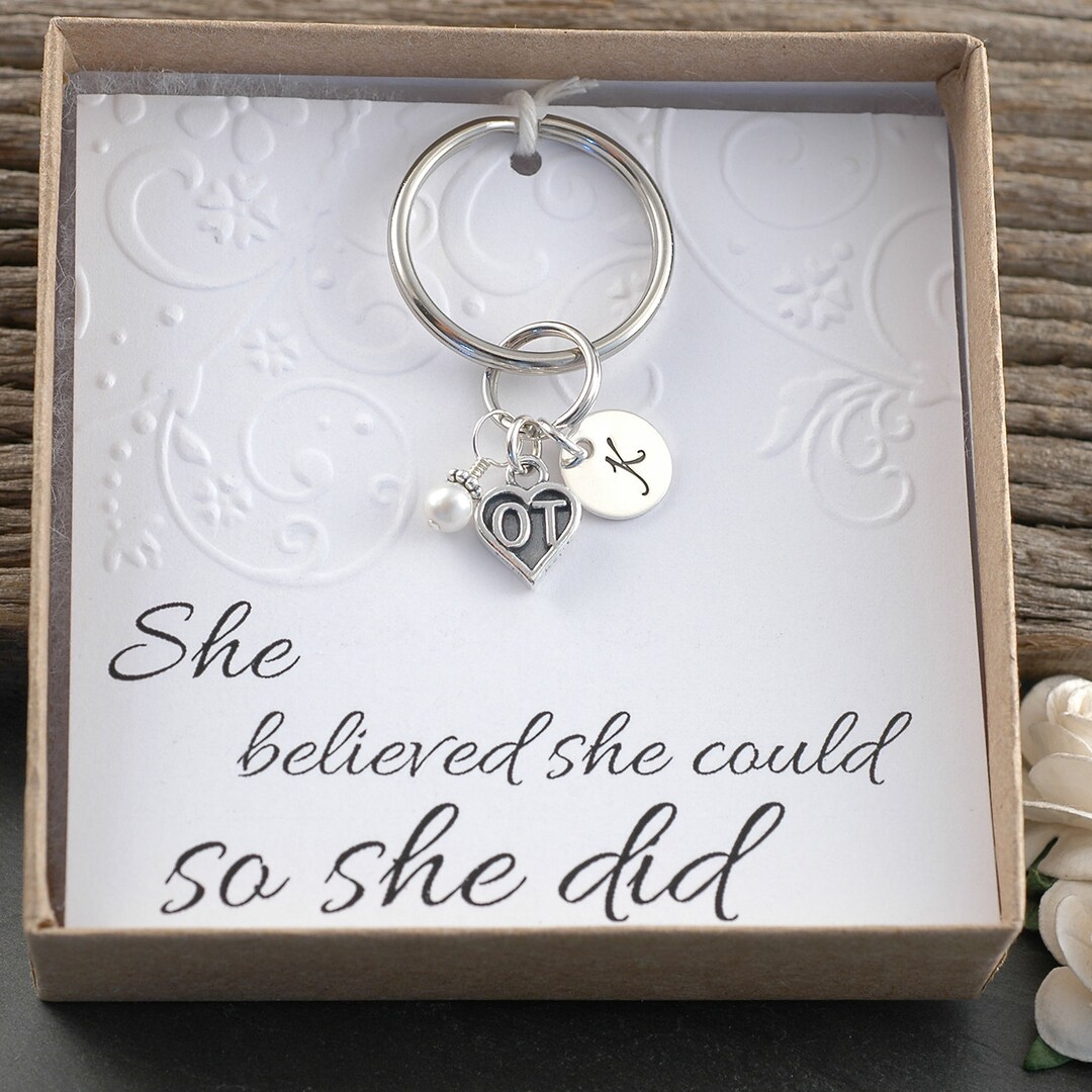 OT Occupational Therapist Key Chain, Sterling Silver, Initial Charm ...
