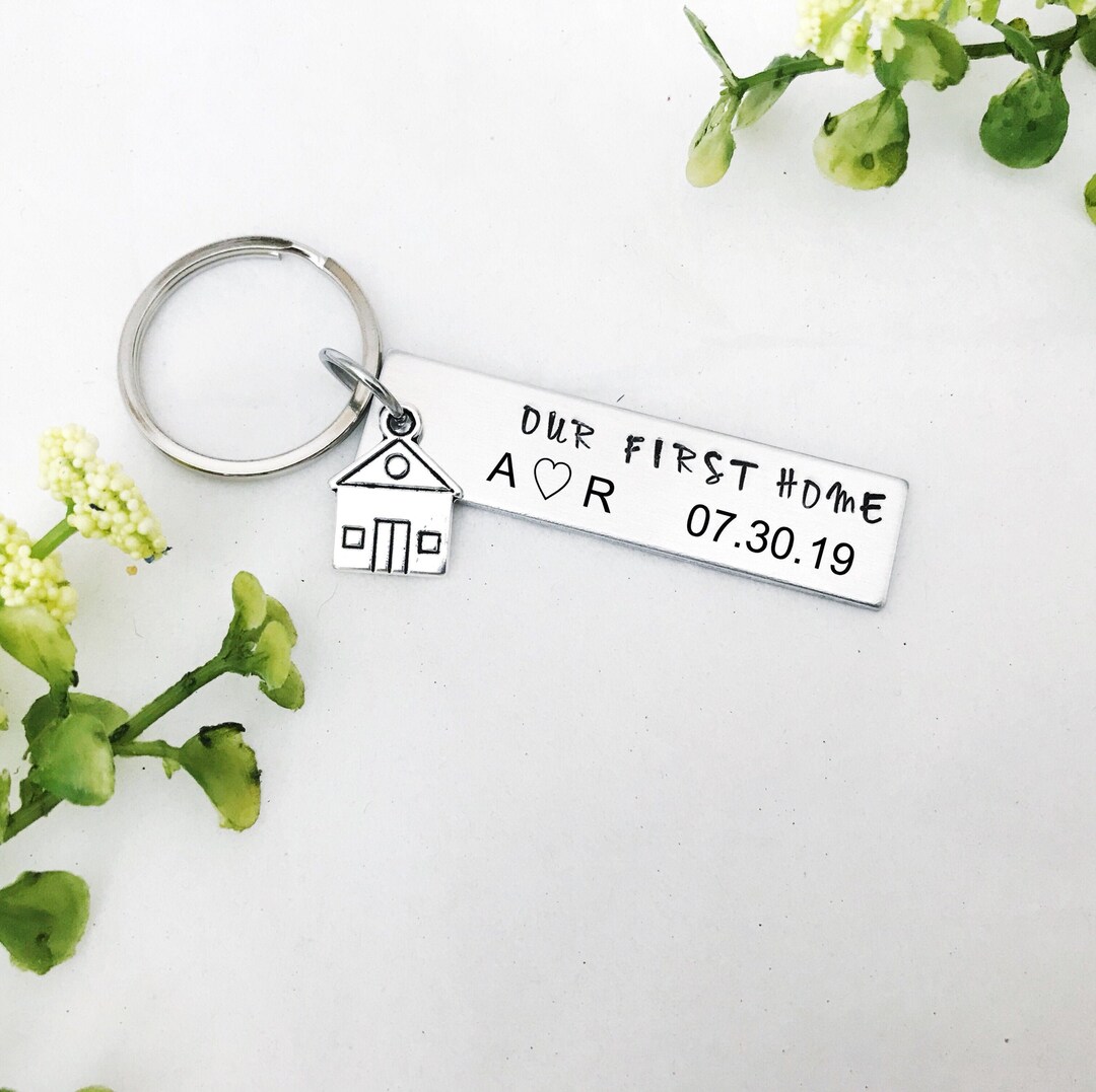 First Home Keychain: Pewter House Charm, New Homeowner Gift - Etsy