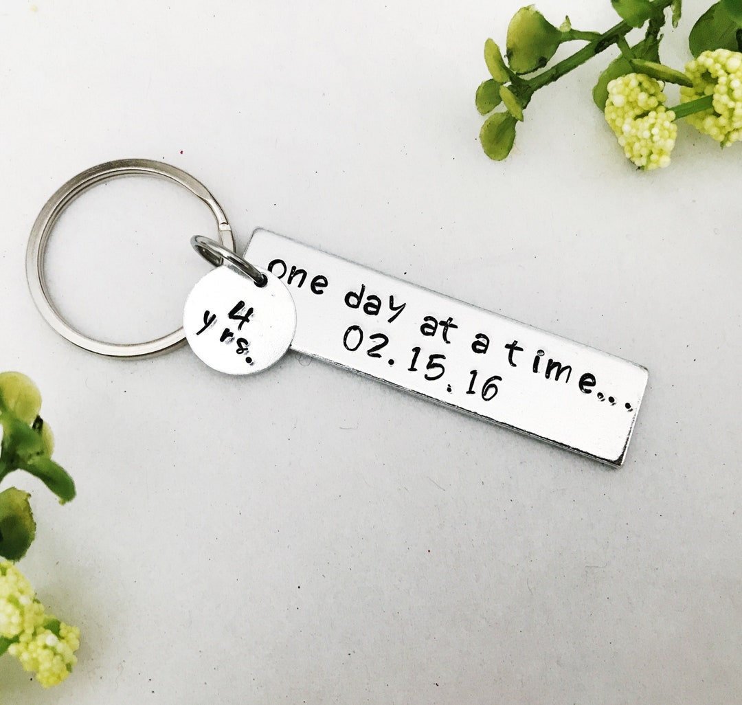 Personalized Sobriety Keychain: One Day at A Time, AA Recovery Gift - Etsy