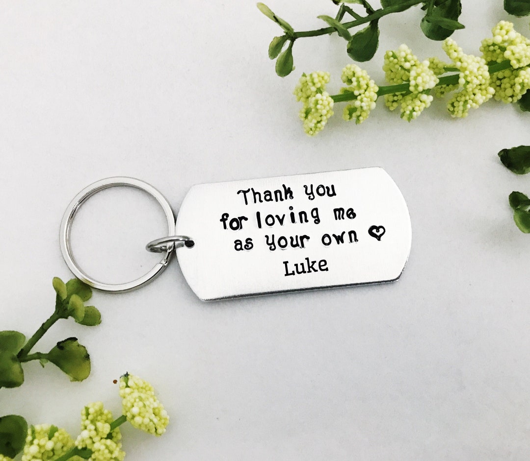 Stepdad Fathers Day Gift, Personalized Step Dad Keychain, Hand Stamped ...