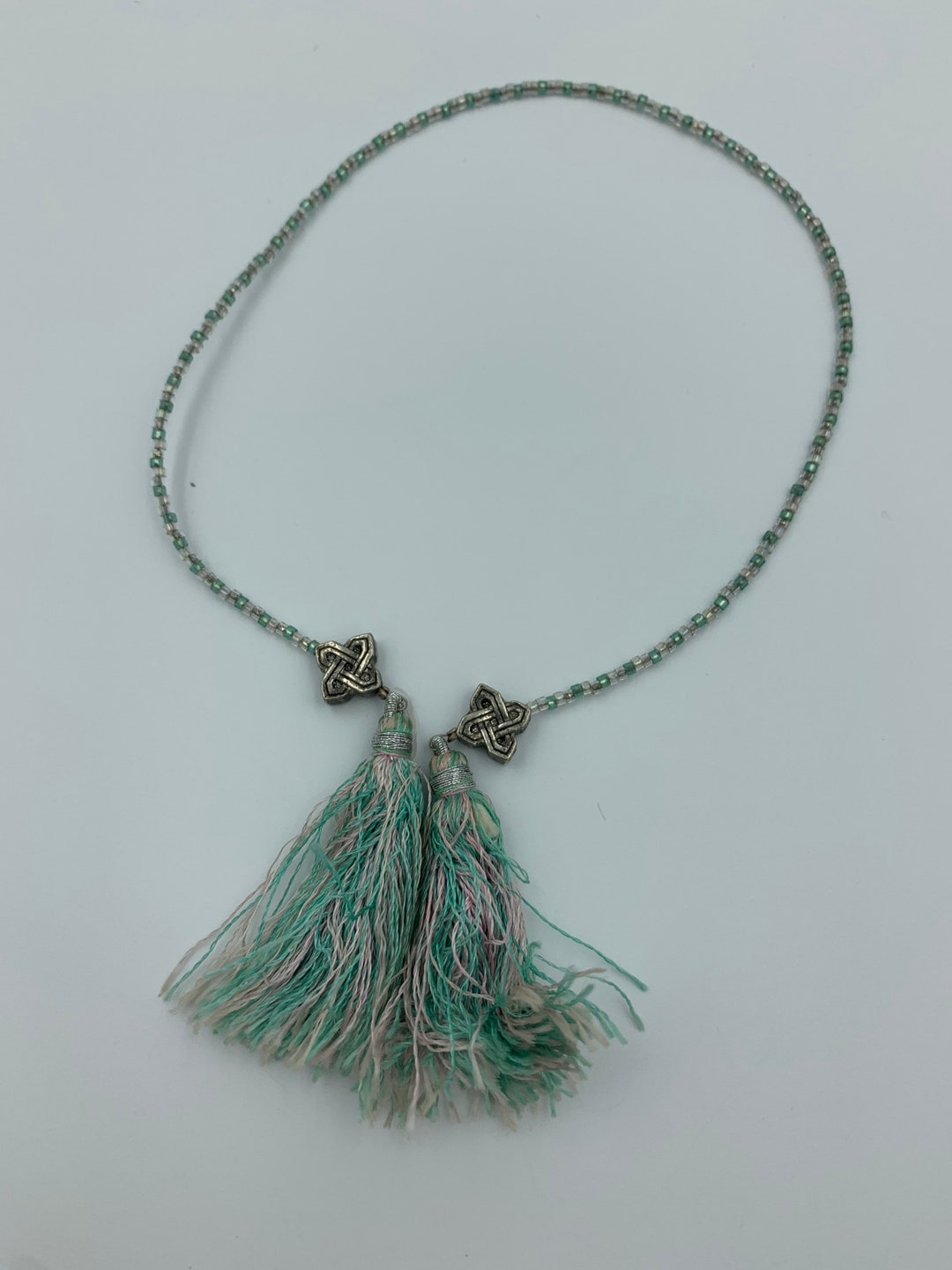 Pink and Green Delica Seed Bead and Silk Tassel 11 Inch Book Thong ...