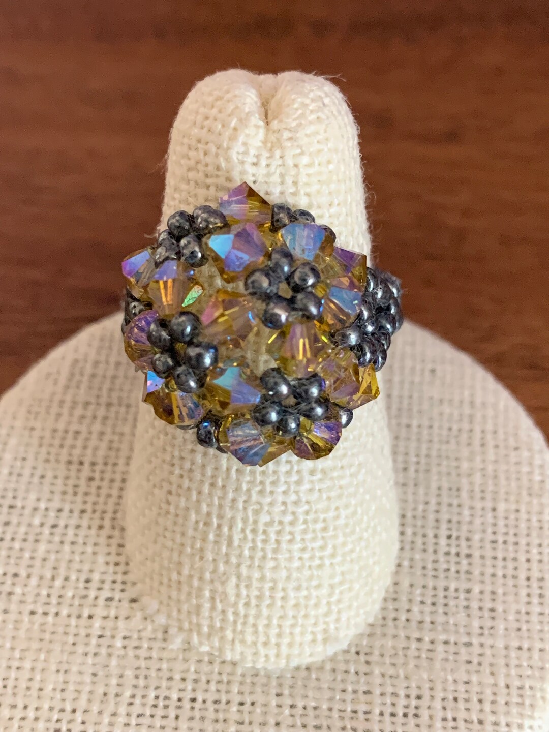 Swarovski Crystal Seed Bead Dome Ring (champange) - Etsy