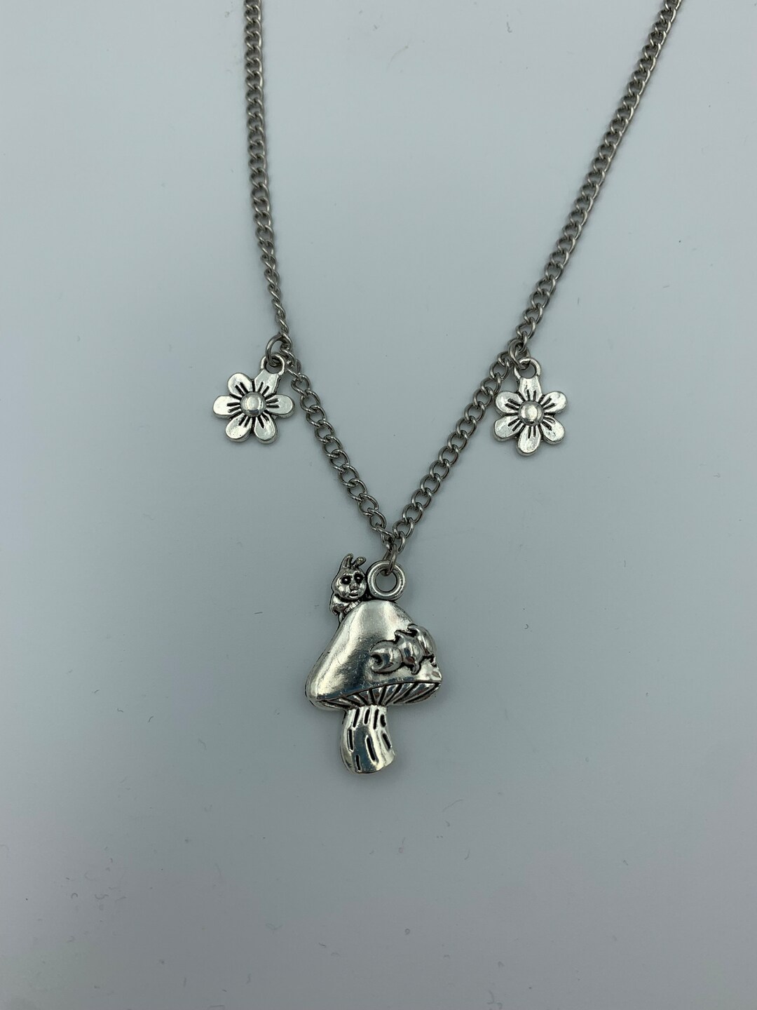 Stainless Steel Caterpillar on Toadstool Charm 16 Inch Necklace - Etsy