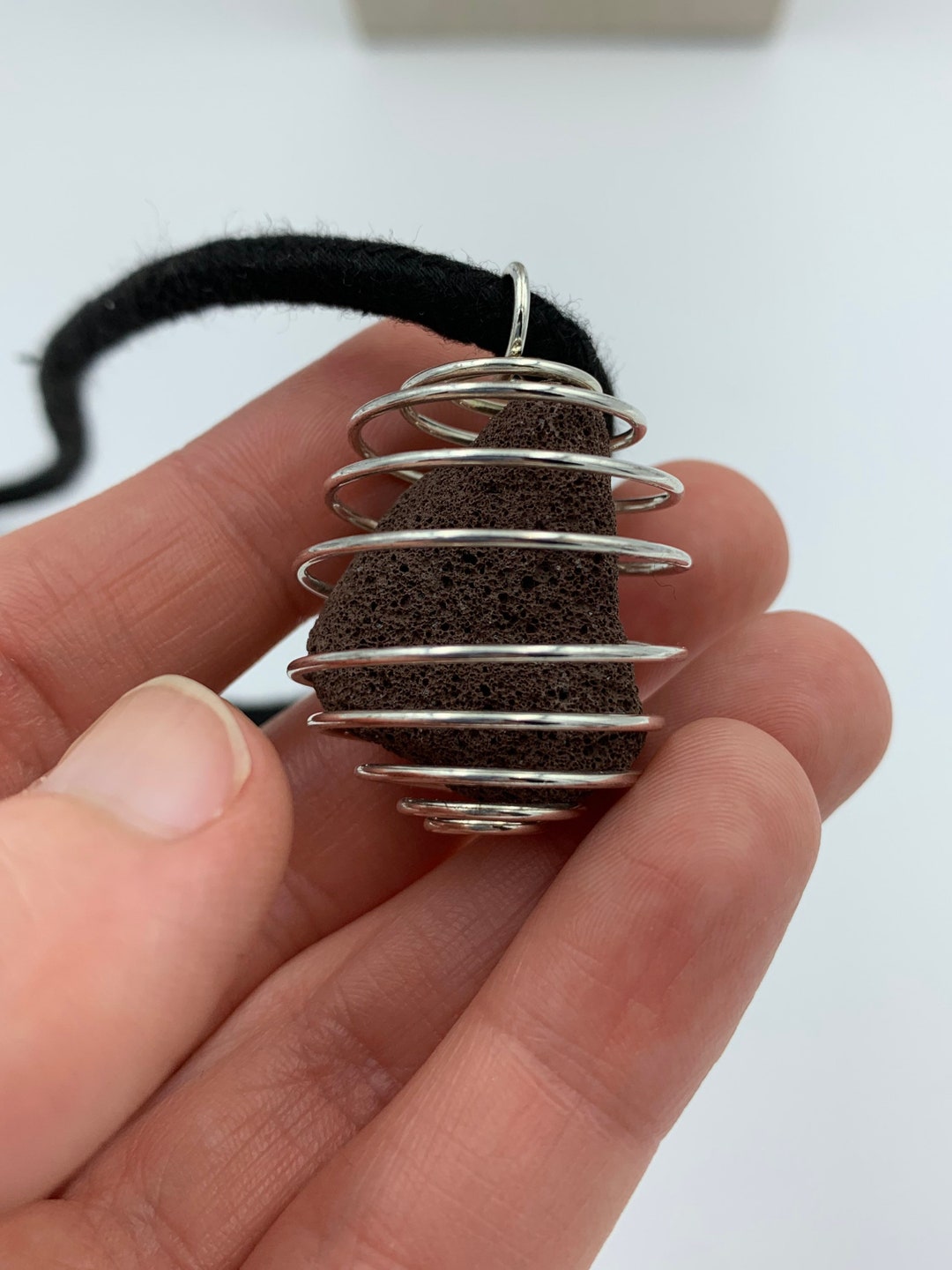 Lava in a Coiled Bead Cage Pendant Necklace - Etsy