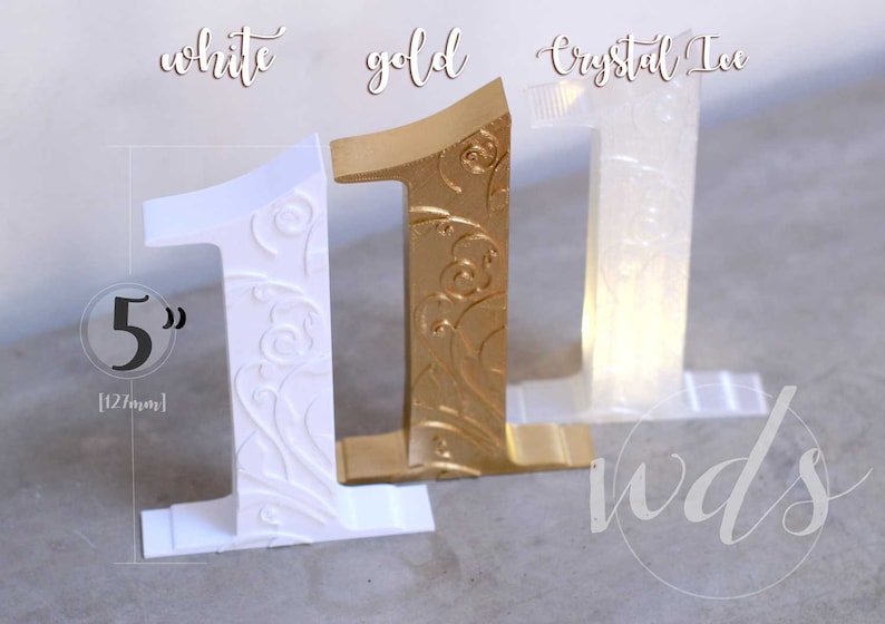 5" Table Numbers Wedding Floral Decor Gold, Rose Gold Elegant Floral ...