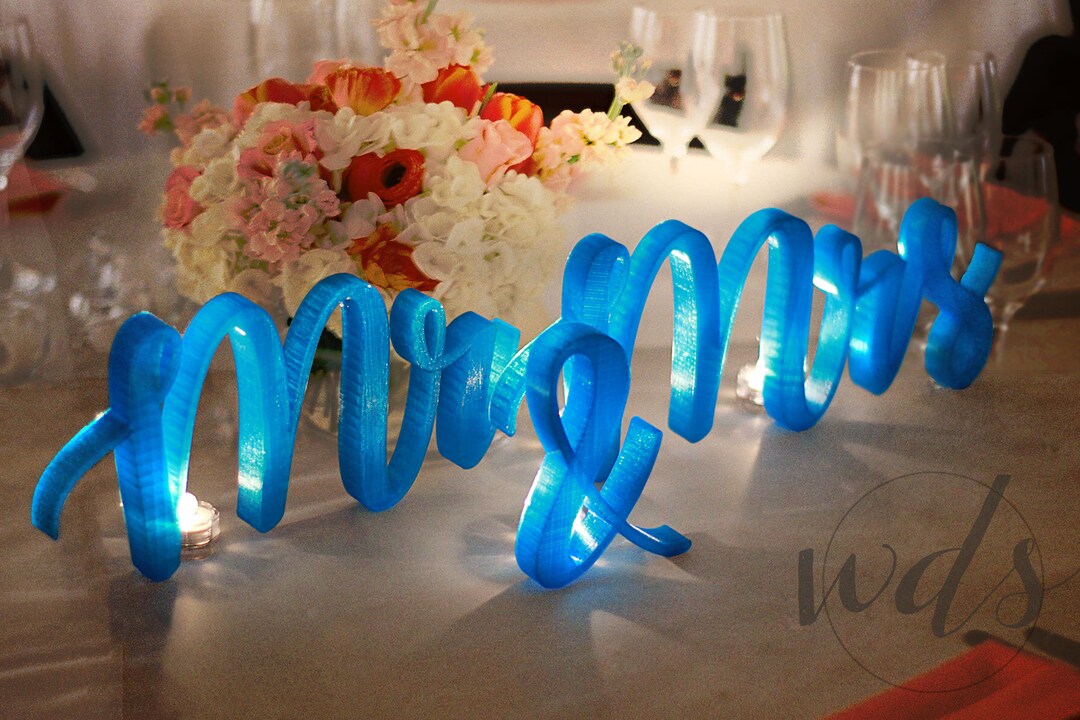 Mr & Mrs Sign Light up 5in. W/ 3 LED Tealights, Sweetheart Table ...