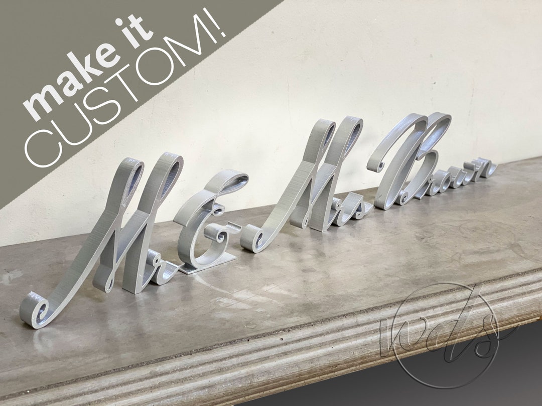 Mr & Mrs 6in. Custom Family Name Sign Vintage Script Sweetheart Table ...