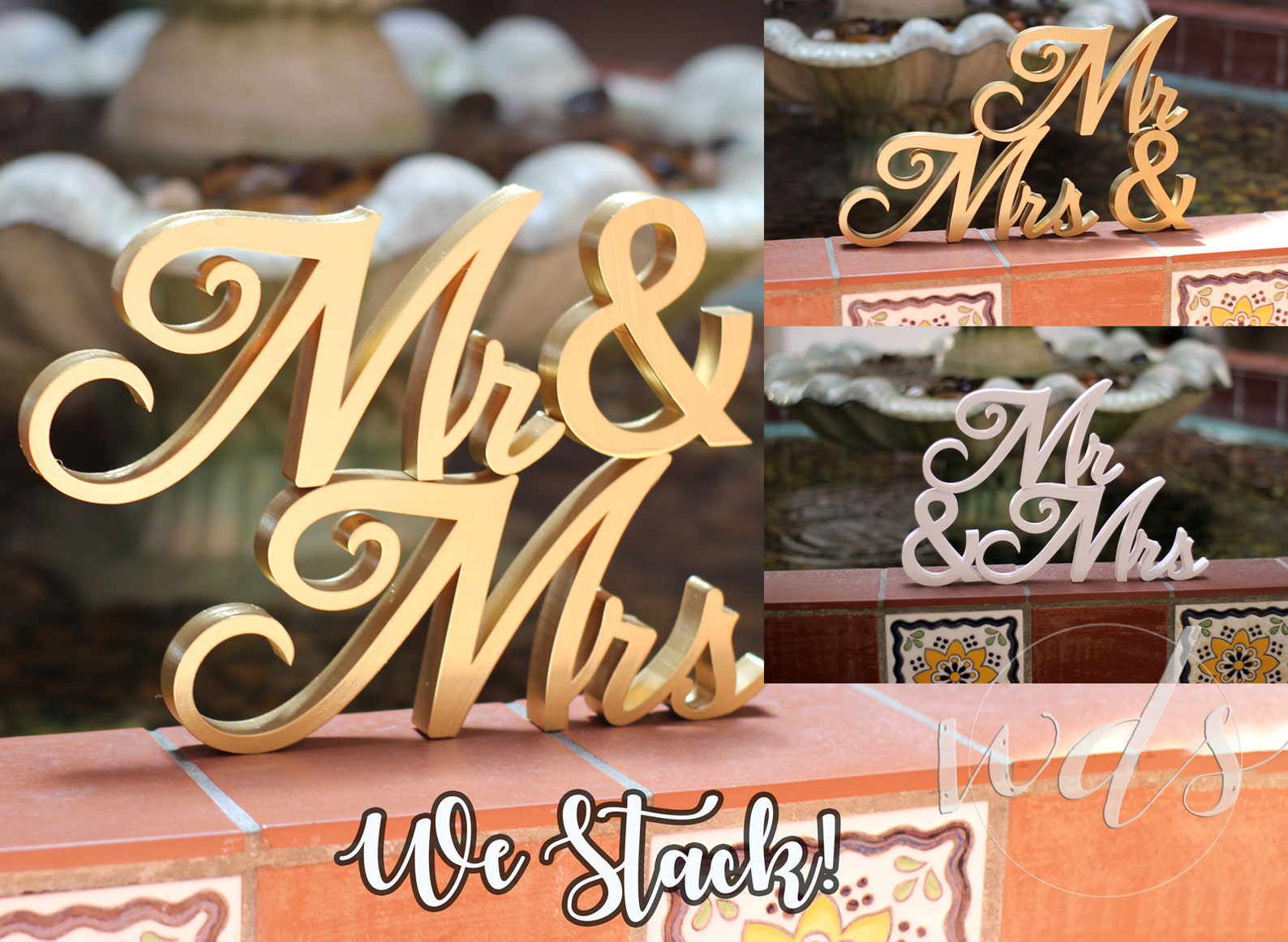 Mr and Mrs Sign, 5in. GOLD Metallic Classic Script Sweetheart Table ...