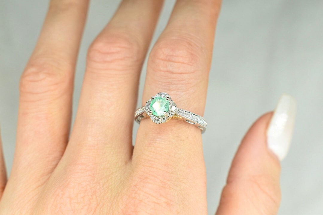 Emerald Bloom: 14k White& Yellow Gold Spring Engagement Ring - Green Sapphire - Fresh Green ...