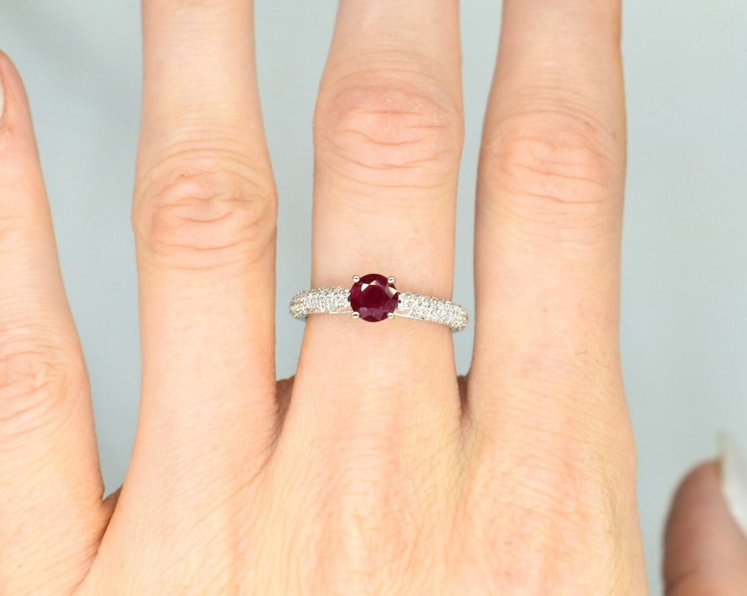 Eternal Passion: 14K Ruby Diamond Ring Genuine Ruby 14K White Gold ...