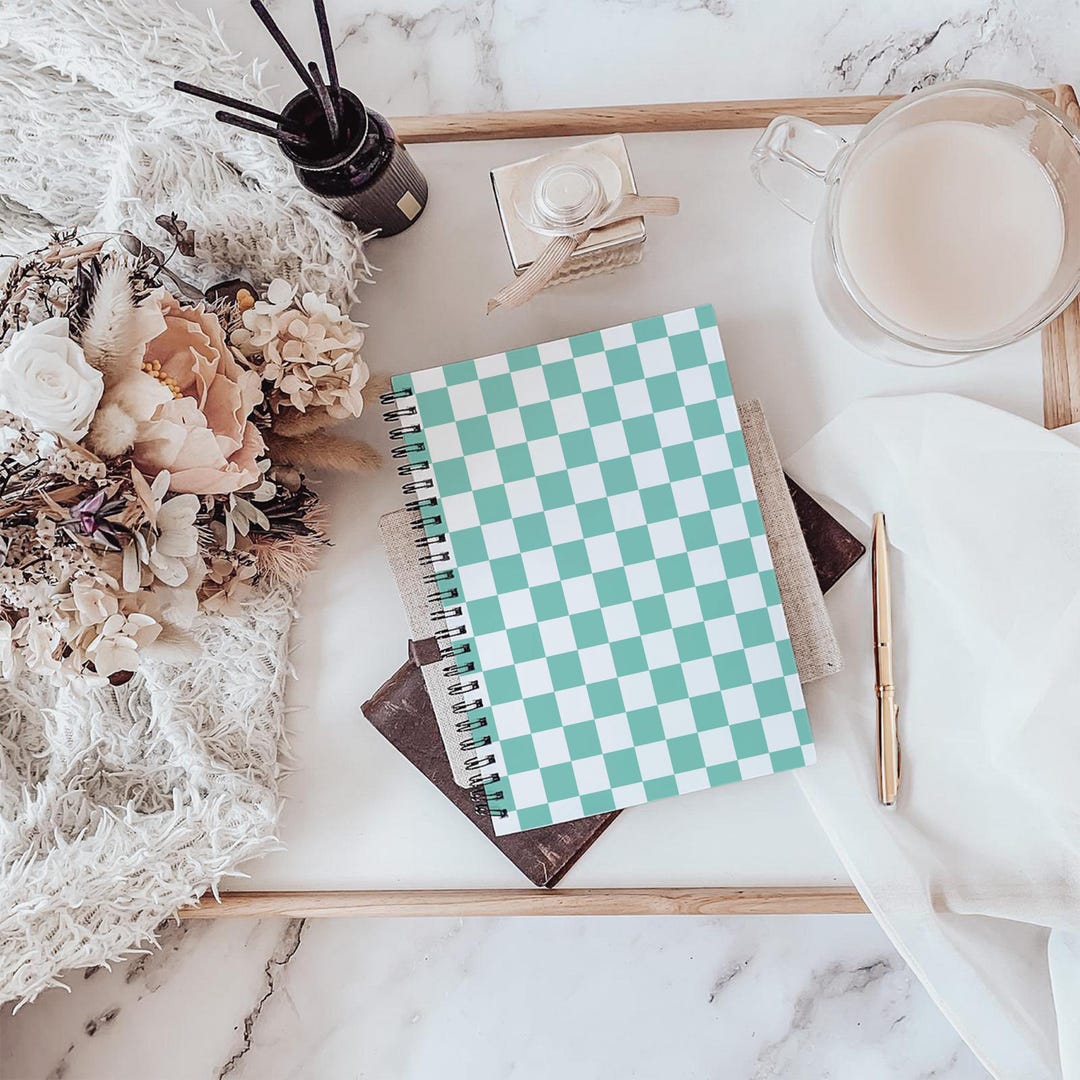 Mint Checkerboard Spiral Notebook - Ruled Line - Etsy