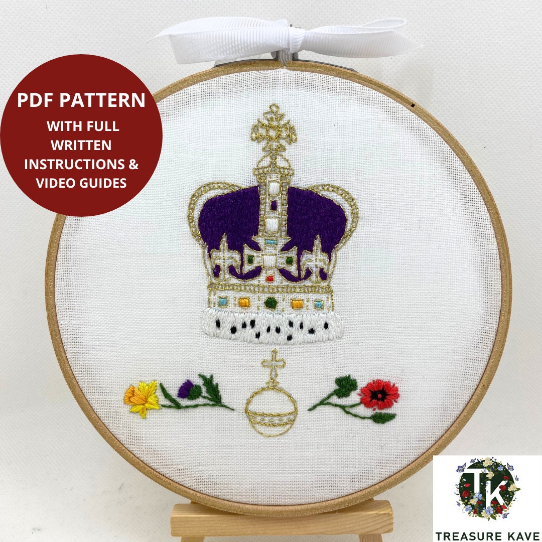 Coronation Crown PDF Embroidery Pattern, PDF Downloadable Pattern With ...