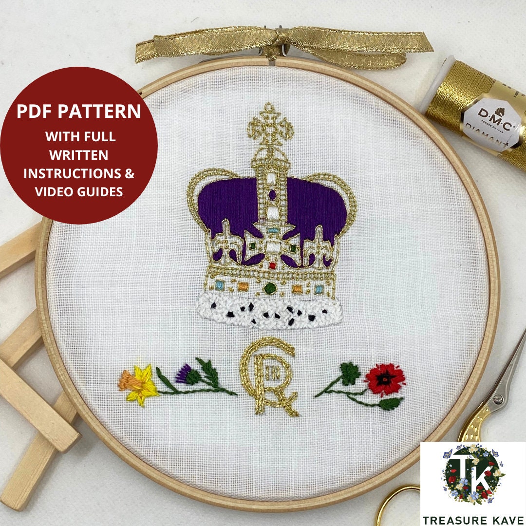 Coronation Crown PDF Embroidery Pattern, PDF Downloadable Pattern With ...