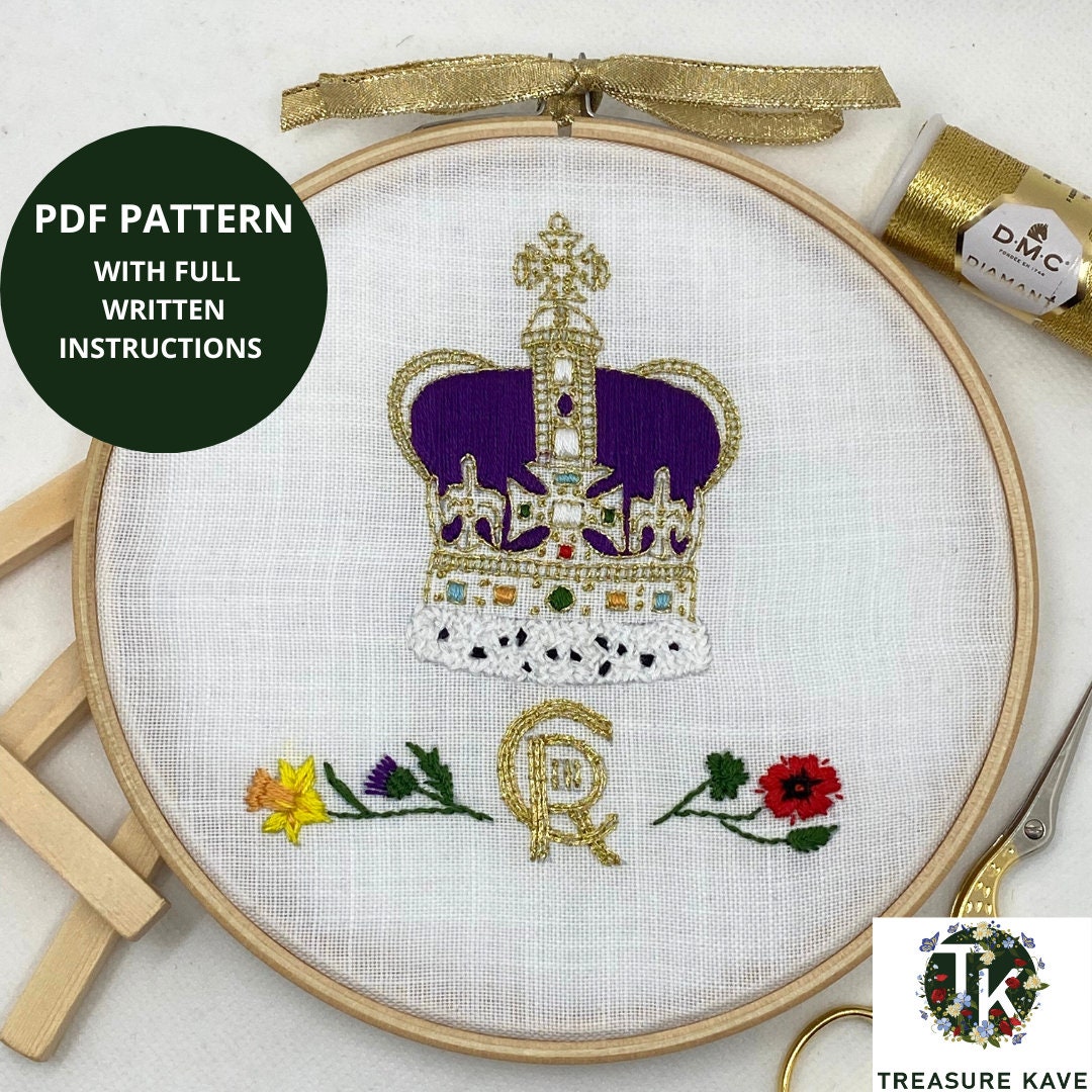 Coronation Crown PDF Embroidery Pattern, PDF Downloadable Pattern, Hand ...