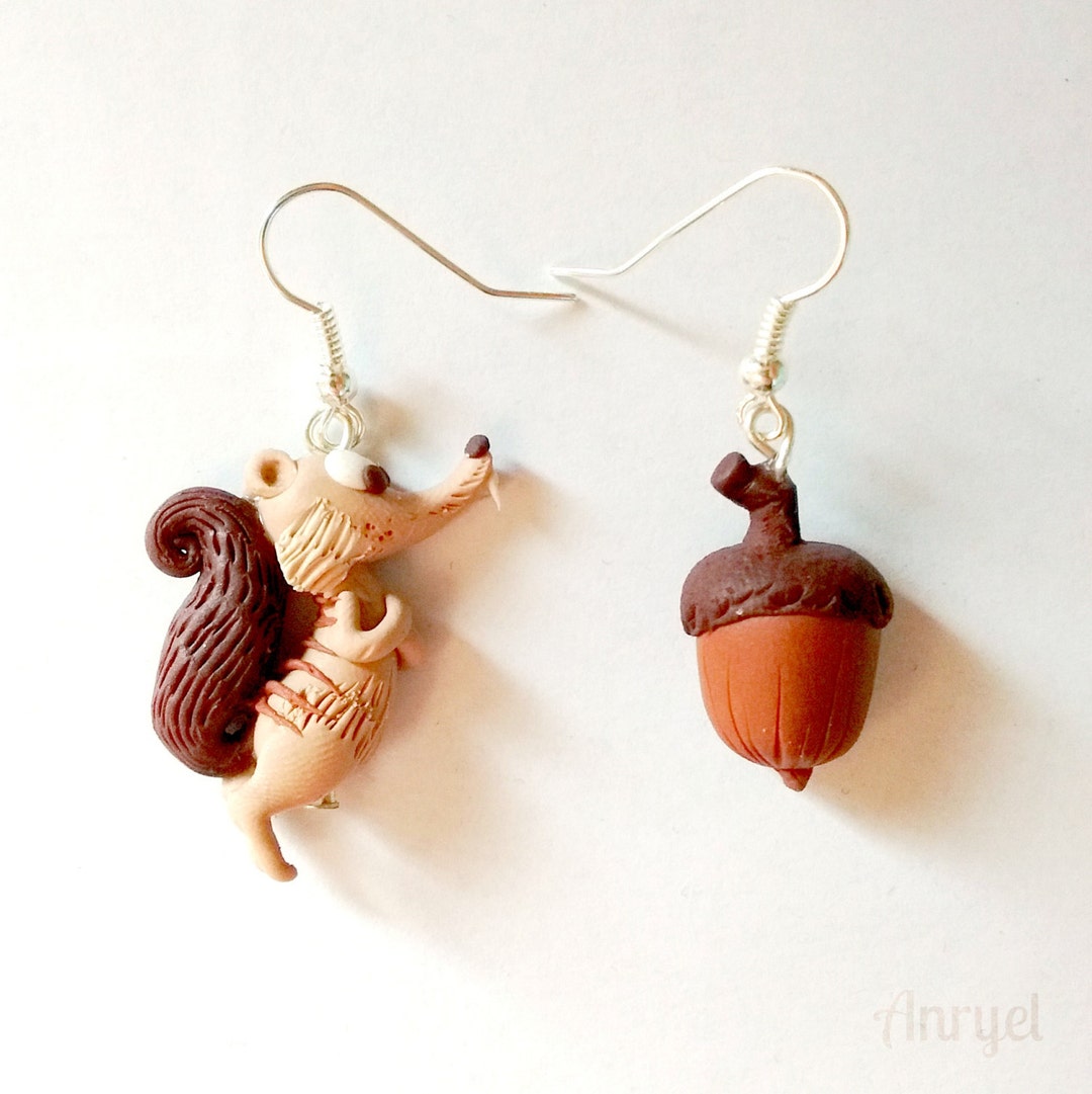 Handmade Earrings Inspired by a Prehistoric Squirrel and Its Acorn ...