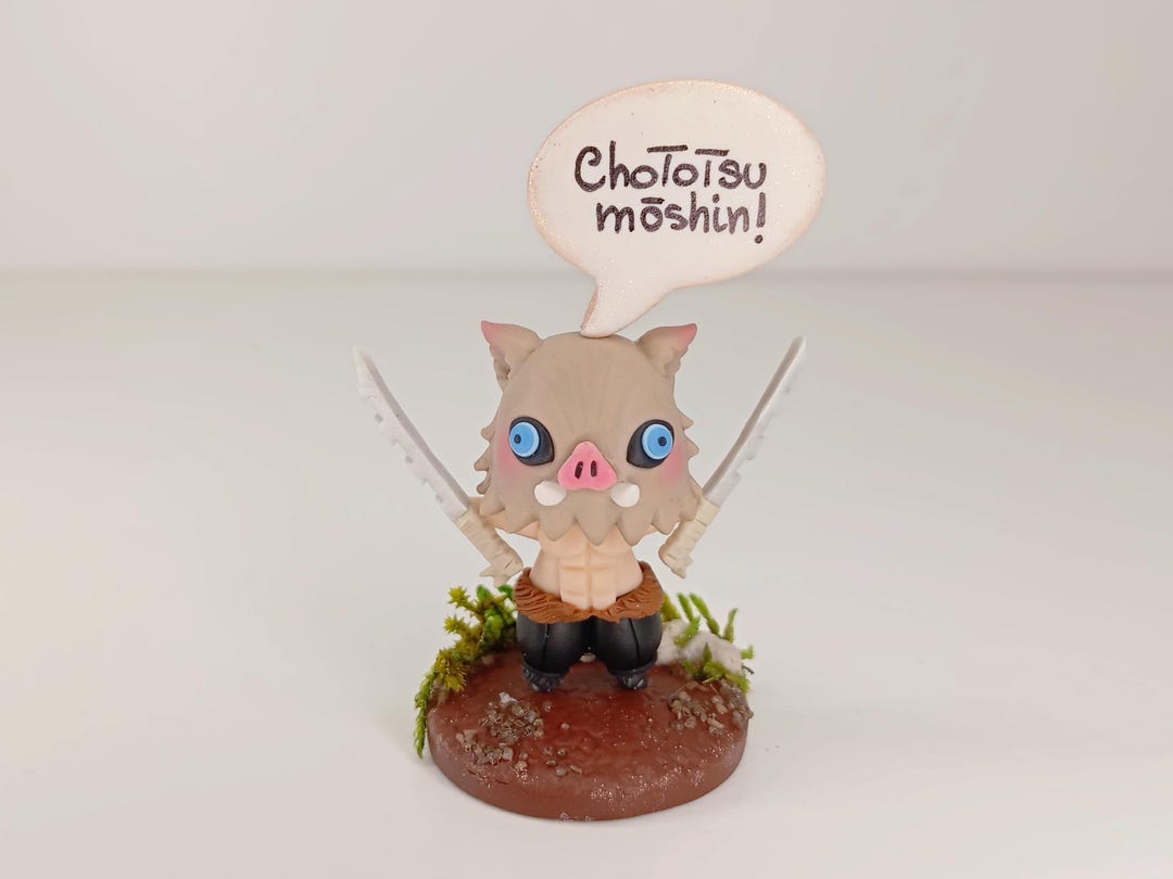 Chibi Inosuke Demon Slayer Polymer Clay Figurine – Kawaii Miniature 4 ...