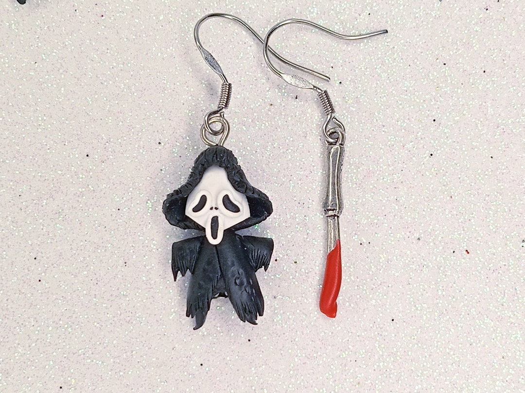 Asymmetric Mismatched FAN ART Scream or Scary Movie Earrings in Polymer ...