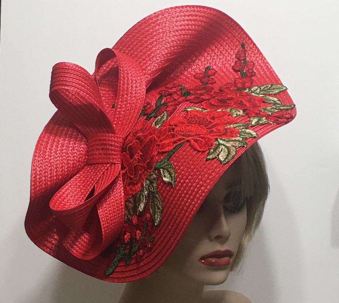 Deluxe Red Derby Fascinator, Horse Race Hat, Kentucky Derby Hat, Rose ...