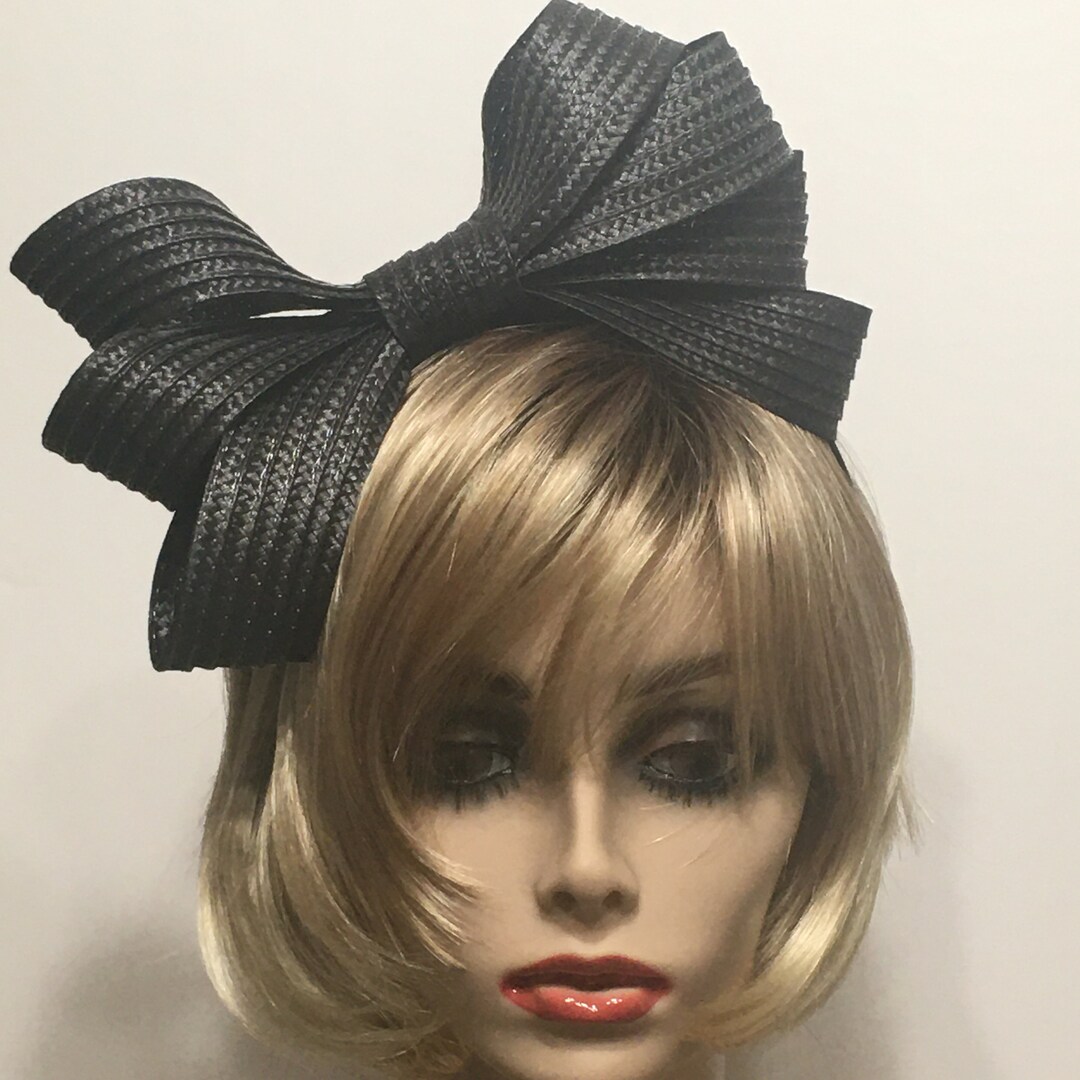 Black Bow Fascinator, 1920s Bow Headpiece, Black Perched Headband ...